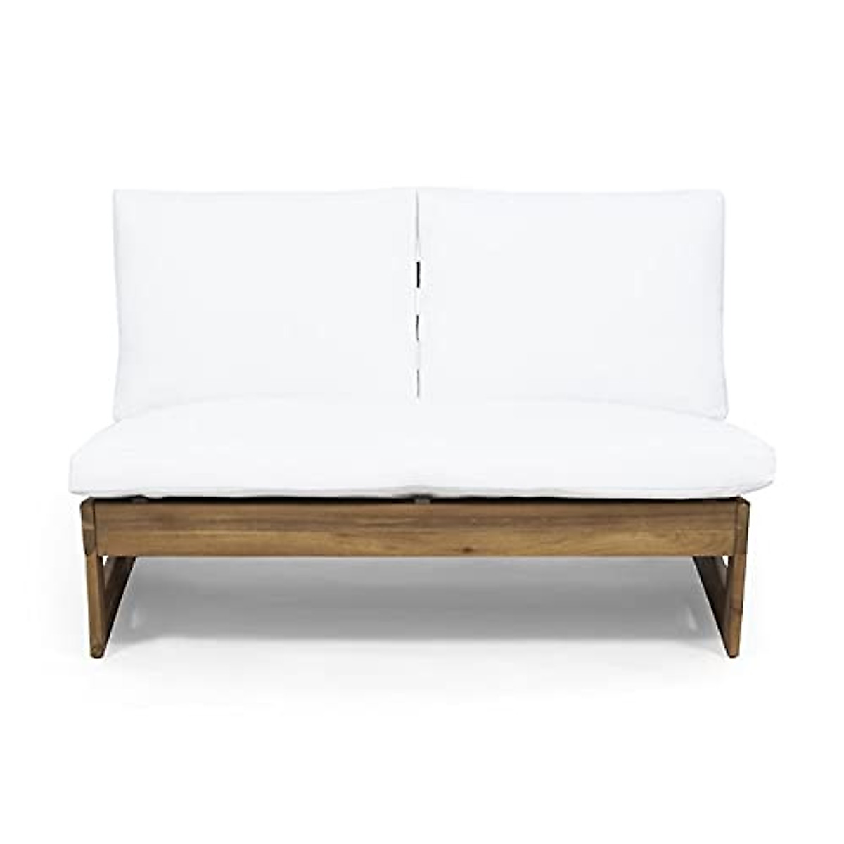 Great Deal Furniture Kaitlyn Outdoor Acacia Wood Loveseat with Cushions, Teak and White
