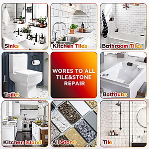 Porcelain Repair Kit, Fiberglass Tub and Tile Repair Kit Quick Repair Bathtub, Ceramic, Toilet, Tray, Resin, Marble Shower Sink, Acrylic Quartz, Super Adhesion to Fix Cracks Chips and Dents (White)