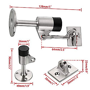 Sumnacon 2 Pcs Stainless Steel Door Stopper with Hook, Contemporary Safety Doorstops with Sound Dampening Rubber Bumper - Wall Mounted Door Holder with Hardware, Brushed Finish, 3.5 Inch in Height