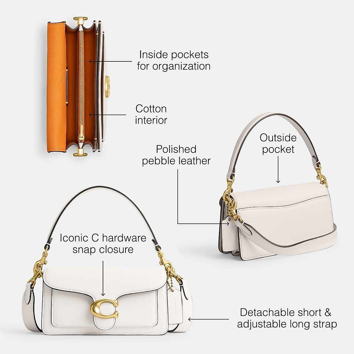 COACH Polished Pebble Leather Tabby Shoulder Bag 20, Chalk