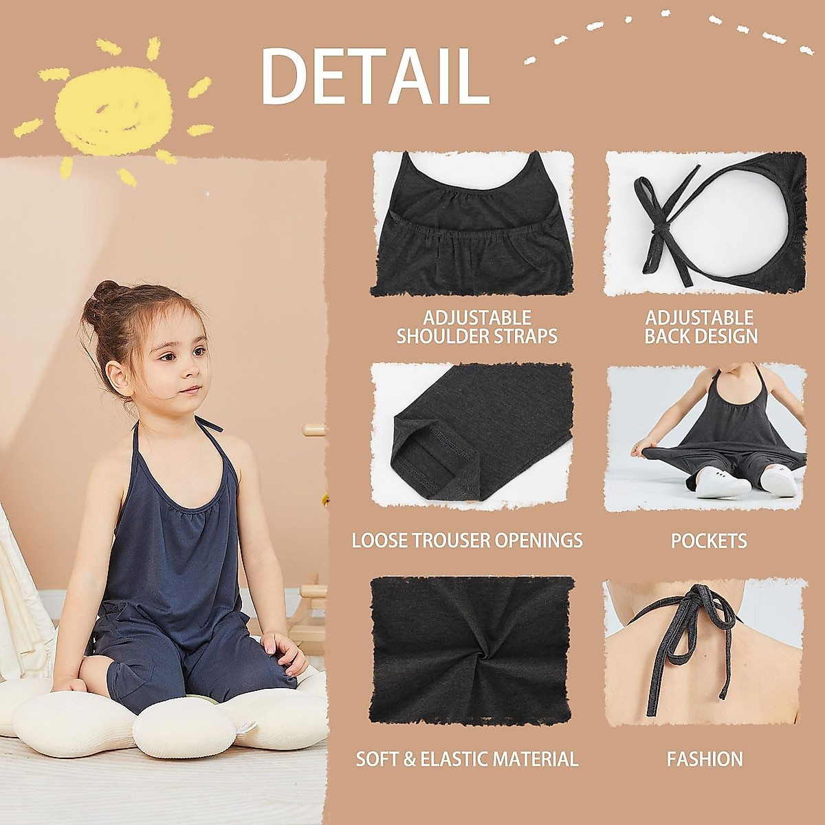 Darkyazi Baby Summer Jumpsuits for Girls Kids Cute Backless Harem Strap Romper Jumpsuit Toddler Pants Size 2-8Y (5T, Grey)
