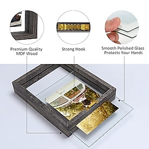 Trwcrt 8x10 Floating Picture Frame 2 Pack, Double Side Glass Picture Frames Display up to 10 x 12 Photos for Desktop or Wall Hanging, Gray