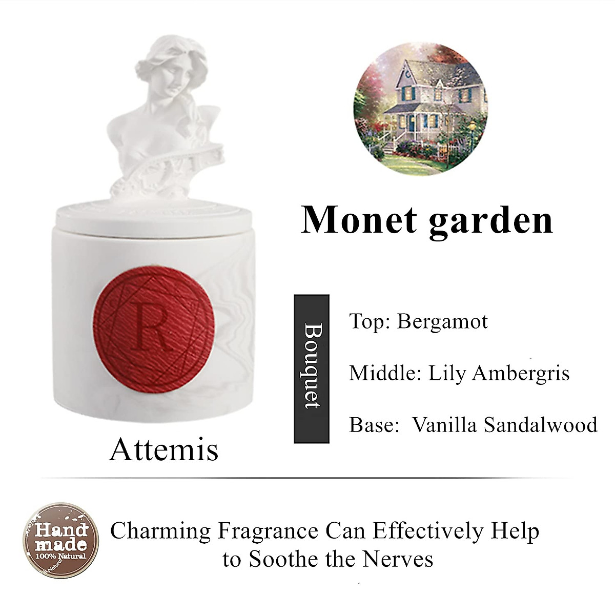 KELANO Monet Garden Scented Candles for Home, 100% Natural Coconut Wax Aromatherapy Candle, Exquisite Sculptures of Greek Mythology Characters with Marbled Jar