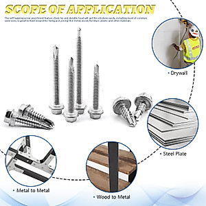 Glarks 560Pcs 410 Stainless Steel Hex Washer Head Sheet Metal Tek Self Drilling Screws and 304 Stainless Steel EPDM Bonded Sealing Washers Assortment Kit for Furniture Building Appliance Repair