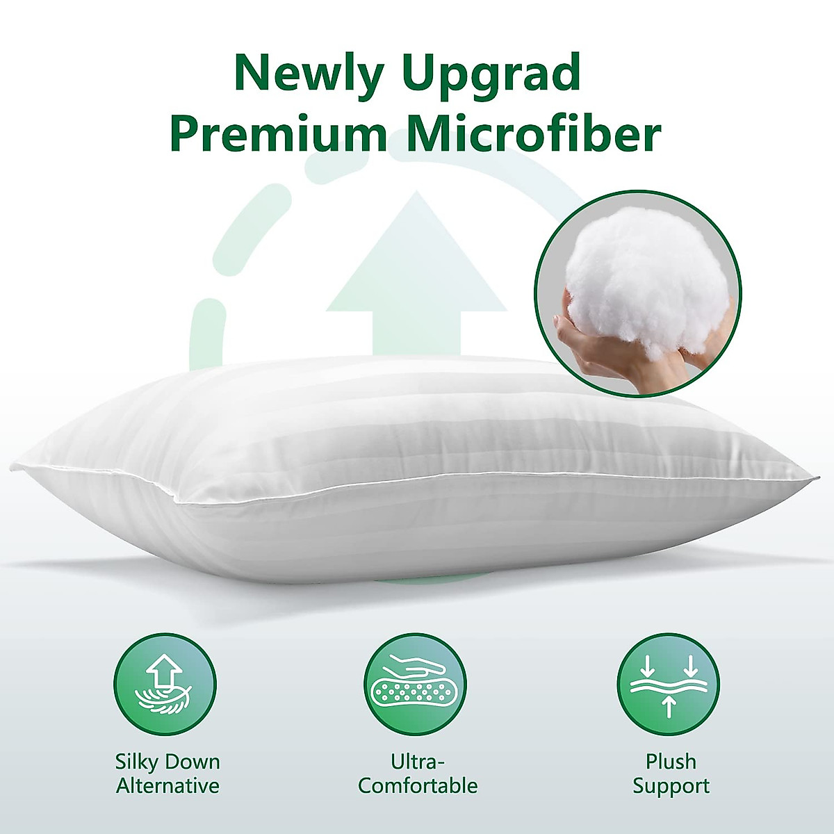 COZSINOOR Queen Size Cooling Bed Pillows for Sleeping: Hotel Quality, Set of 2 - Down Alternative Microfiber Filled for Back, Stomach, Side Sleepers, Breathable, and Skin-Friendly