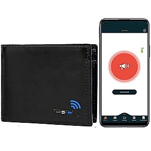 Clever Anti-Lost Bluetooth Wallet with Alarm, Position Record (via Phone GPS) Tracker Item Finder Locator, Multi-Functional Bifold Cowhide Leather, Credit Card Intelligent Trackable Purse (Black)