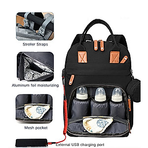 UISKOOPW Diaper Backpack, Baby Nappy Waterproof Changing Bags Travel BackPack with Changing Pad & Stroller Straps (Black)