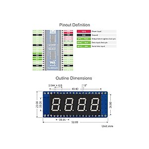 waveshare 4-Digit 8-Segment Display Module for Raspberry Pi Pico Embedded 74HC595 Driver SPI-Compatible Comes with Raspberry Pi Pico C/C++ and MicroPython Demo