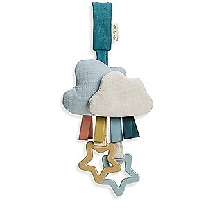 Itzy Ritzy Jingle Travel Toy for Stroller, Car Seat or Activity Gym - Baby Hanging Toy Features Jingle Sound, Clinking Rings & Adjustable Attachment Loop (Cloud)