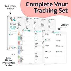 Baby First Food Tracker, Magnetic Meal Planner, Fridge Grocery Shopping List Chart (3 in 1) - Dry, Erase Menu Planner, Strong Stickiness on Refrigerator - 11.6”x8.2”, Gray- Baby's Led Weaning Supplies