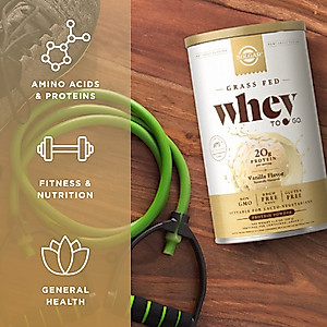 Solgar Whey To Go Whey Protein Powder, Vanilla - 33 oz - Grass-Fed Protein with L-Glutamine & BCAAs - rBGH Free, Gluten Free & Non-GMO - 36 Servings