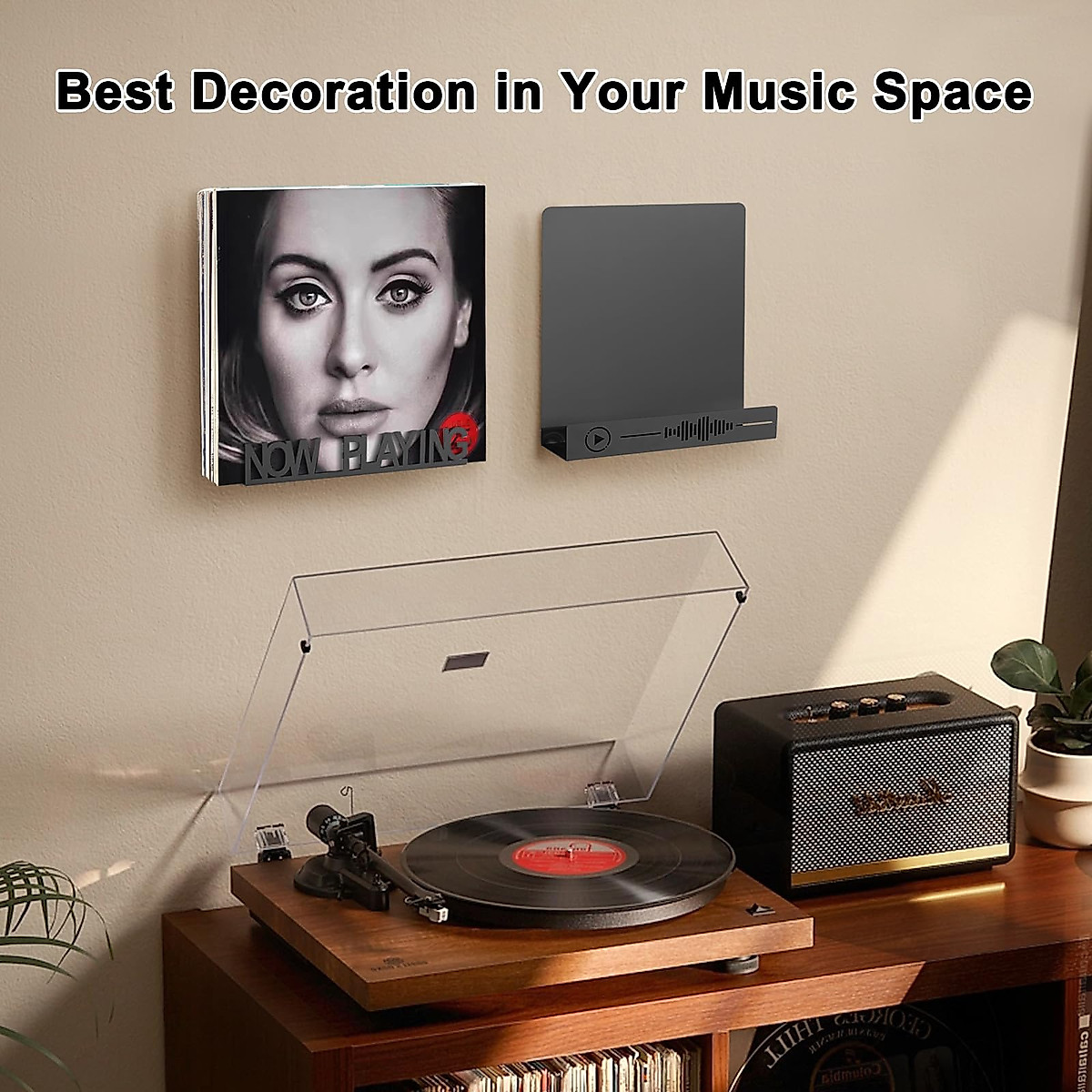 Vinyl Record Holder, 2Pack Wall Mount Vinyl Record Storage Holder, Heavy Duty Now Playing Metal Vinyl Record Display Shelf, Fits 20 LP's Vinyl Records Organizer Stand, Black
