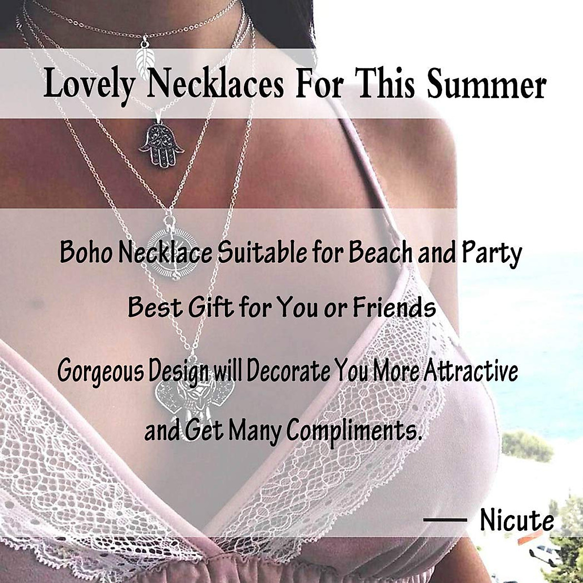 Nicute Rhinestone Long Necklace Jewelry Sparkly Crystal Choker Necklaces Sexy Beach Necklace Chain for Women (Gold)