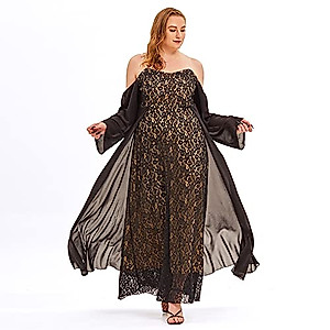 Women Spaghetti Strap Off Shoulder Lace Mash Mixi Dress Casual Cute Flowy Flare Sleeve Evening Dress (Black,XX-Large,US,Alpha,Adult,Female,XX-Large,Regular,Regular)