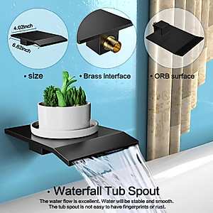 Rain Shower System 12 inch Shower Faucet Set with Tub Spout,Bathroom Wall Mounted Waterfall Shower Head Faucet Sets Complete with Handheld Spray,Rough-in Valve Body and Trim kit,Matte Black