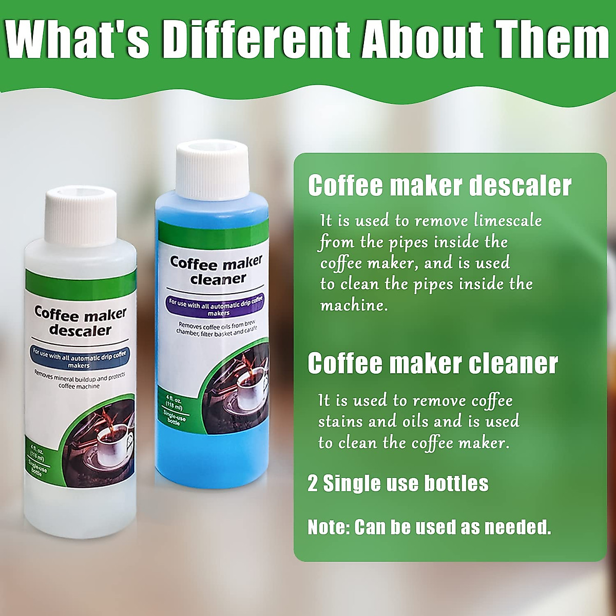 ZoneKing Coffee Maker Cleaner and Descaler Kit -2 Single Use Bottles -for All Drip Coffer Maker (Keurig, Mixpresso, Zwilling, etc.)