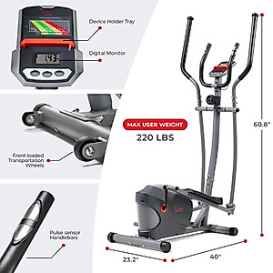 Sunny Health & Fitness Performance Compact Elliptical Machine with 8-Level Adjustable Resistance, Pulse Sensor & Exclusive SunnyFit App Enhanced Bluetooth Connectivity - SF-E320033
