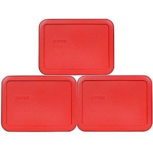 Pyrex 7210-PC 3-Cup Red Rectangle Plastic Food Storage Lid Cover, Made in the USA - 3 Pack