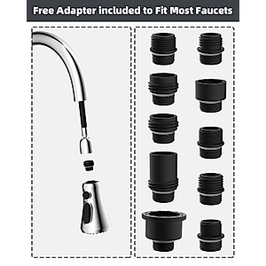 Hibbent Pull Down Spray Head for Kitchen Faucet, 3-Function Kitchen Sink Spray Nozzle with 10 Adapters, Faucet Head Replacement Compatible with Moen, American Standard, Delta, Kohler Faucets, Chrome