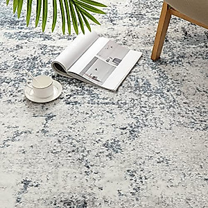 Area Rug Living Room Rugs: 5x7 Indoor Abstract Soft Fluffy Pile Large Carpet with Low Shaggy for Bedroom Dining Room Home Office Decor Under Kitchen Table Washable - Gray/Blue