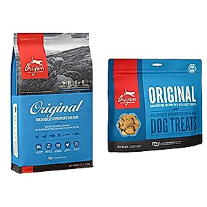 Orijen Dry Dog Food for All Ages, Original, Grain Free, High Protein, Fresh & Raw Animal Ingredients, 25lb + Treats