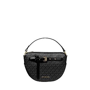 Michael Kors Emilia Medium Half Moon Shoulder Bag Logo Crossbody Black Signature