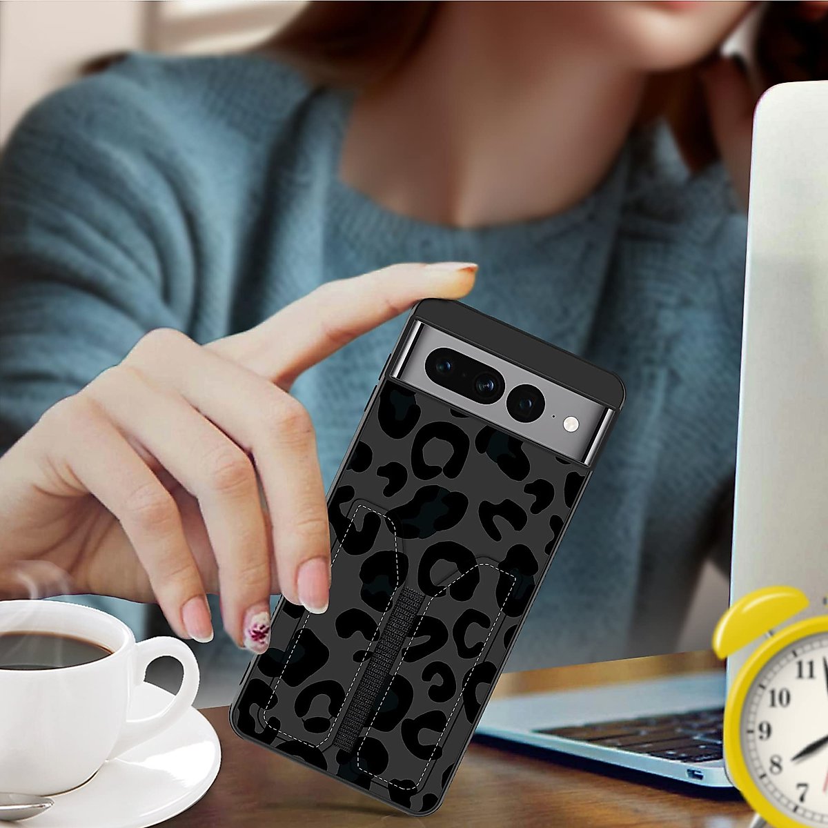 RYUITHDJP for Google Pixel 7 Pro Case Wallet Leather with Black Leopard Design Theme Phone Case for Google Pixel 7 Pro Case with Credit Card Slot Holder Shockproof Protectve Leather Case