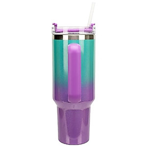 Elanze Designs Serenity Prayer Lord Grant Me Flowers 40 oz. Stainless Steel, Large Water Bottle Coffee Mug, Spill & Leak Resistant, Thermal Travel Tumbler with Handle, Lid & Straw, Teal/Purple