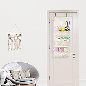 Zeesa Over The Door Organizer Boho Hanging Storage Behind Door Organizer Wall Mount with 3 Large Woven Pockets, for Home, Bedroom, Dorm, Nursery, Diamond Macrame