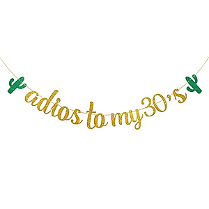 Dalaber Adios to My 30's Banner - Mexican Gold Glitter 39th,40th Birthday Party Decoration for Women, Men - Mexican Fiesta Theme Birthday Party Supplies