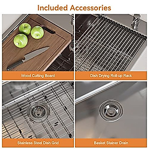 HOROW 33 inch Drop In Workstation Kitchen Sink, 18 Gauge Topmount Drop In Sink for Kitchen, sus 304 Stainless Steel Sink with 2 holes, Deep Single Bowl Kitchen Sink with Accessories, 33"x22"x10"