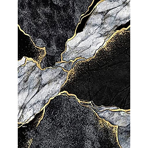 Black Grey Gold Marble Pattern Area Rug, Vintage Modern Bedroom Carpet, Upholstery Rug Non-Slip Machine Washable Non-Shedding for Living Room Bedroom - 5ft x 7ft