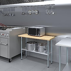 AmGood 18" x 48" Maple Wood Top Work Table with Adjustable Undershelf