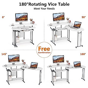 LITTLE TREE L-Shaped Computer Desk, Rotating Corner Desk & Modern Office Study Workstation, for Home Office or Living Room (White)
