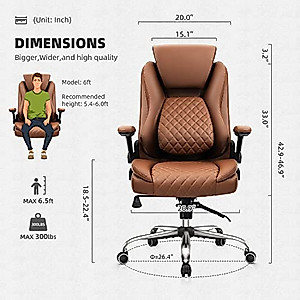 YAMASORO Ergonomic Desk Chair Executive Office Chairs Comfortable with Flip-up Armrests - Adjustable Headrest, Tilt and Lumbar Support -PU Leather Computer Chair, Red-Brown