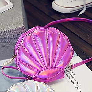 Women Mini Hologram Seashell Shape PU Leather Evening Clutch Handbag Cross-body Bag