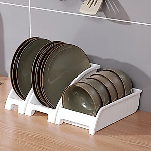 3PCS Dinner Plate Holder, Plastic Kitchen Cabinet Organizer for Dishes Vertical Dishes Storage Rack for Kitchen Countertop(White)