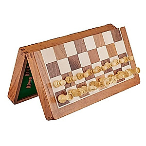 14 Inch Large Wood Magnetic Chess Set with Storage - Folding Wooden Travel Chess Board Game with Chessmen Storage - Handmade Tournament Chess Set - Best Strategy Educational Toy for Adults Teens