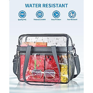 Paxiland Clear Bag Stadium Approved 12x6x12, Clear Stadium Bag for Women and Men, Clear Tote Bag Stadium Approved for Concert Work Festival Lunch, See Through Bag with Removable Straps - Grey