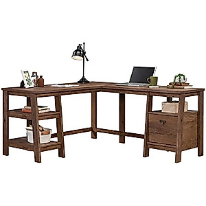 Sauder Trestle L-Shaped Trestle Desk in Vintage Oak, Vintage Oak Finish