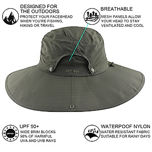 Cooltto Wide Brim Sun Hats with Waterproof Breathable for Fishing, Hiking, Camping，for Men Women Kids Army Green