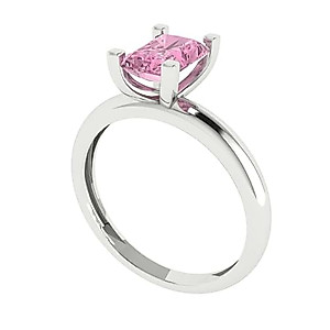 Clara Pucci 1.0 ct Emerald Cut Solitaire Pink Simulated Diamond Wedding Bridal Designer Anniversary Engagement Ring Real 14k White Gold