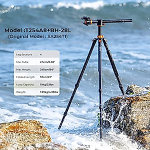 K&F Concept 94 Inch Camera Tripods 4 Section Ultra High Aluminum Professional Detachable Monopod Tripod with 360 Degree Ball Head Quick Release Plate for DSLR SLR Cameras T254A8+BH-28L (SA254T1)