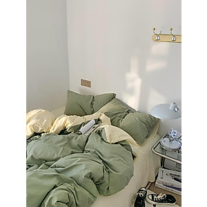 QWINEE 3Pcs Two Tone Duvet Cover Set,Soft King Queen Twin Size Bedding Duvet Covers Set Include 1 Duvet Cover with Zipper Closure & 2 Pillow Case,Comforter Not Included Multicolor A Full