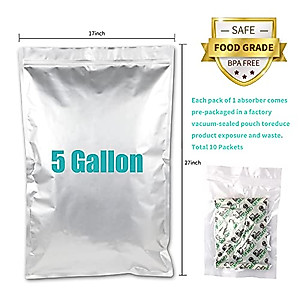5 Gallon Mylar Bags with 2500CC Oxygen Absorbers and Labels, Zipper Resealable Pouches Heat Sealable Bags for Long Term Food Storage (20 pcs)