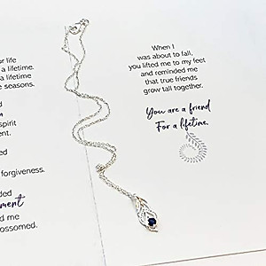 Smiling Wisdom - Friendship - Reason Season Lifetime Friend Greeting Card and Leaf Necklace Gift Set - Woman BFF (Blue Leaf - Silver)