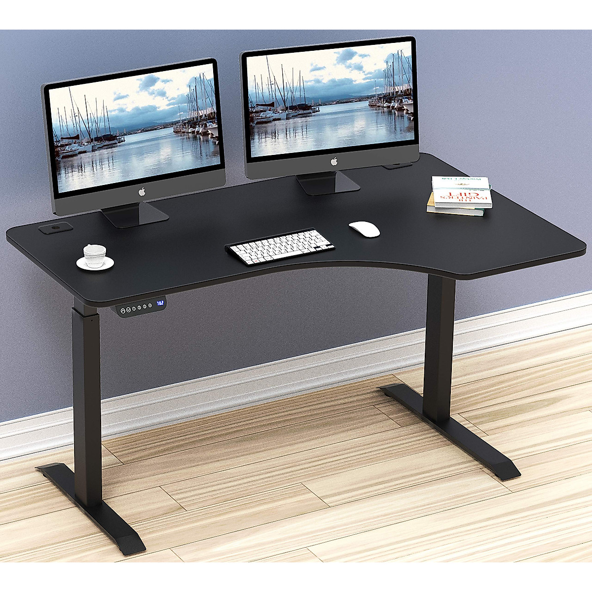 SHW 55-Inch Large Electric Height Adjustable L-Shaped Standing Desk with Right Facing Corner, Black