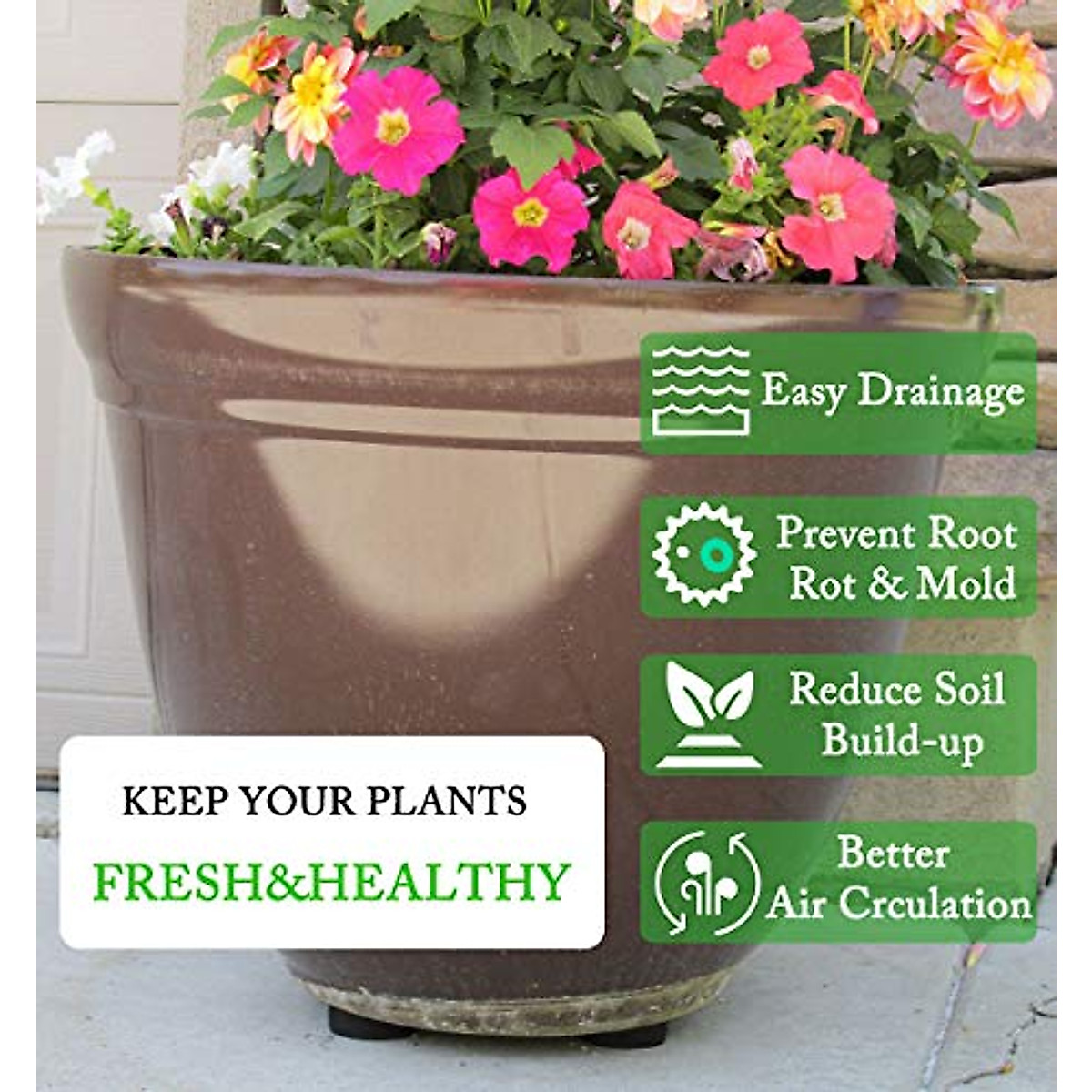 UFelice 24 Pack Invisible Pot Feet with Enhanced Non-Slip Surface Grip Plant Pots and Flowers, Solid Rubber Pots Risers, Pot Lifters for Indoor or Outdoor Planters