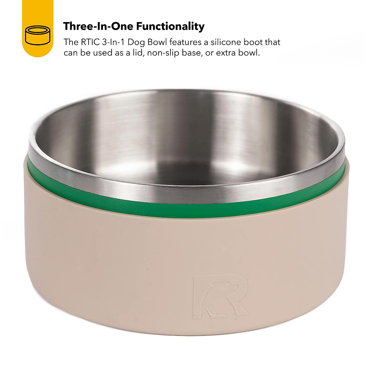 RTIC 3-in-1 Dog Bowl Food and Water Dish for Large Dogs and Small Dogs, Double-Walled Stainless Steel Metal, Portable, Non-Slip, Indoor and Outdoor, Large, Fairway & Beach