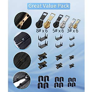 Zipper Repair Kit, Upgraded Zipper Replacement Slider Kit (99 PCS), Include Zipper Pull Replacement, Instant Zipper Plier, Easy Install, Zipper Fix Kit for Jacket Backpack Luggage (3 Sizes: #3, 5, 8)